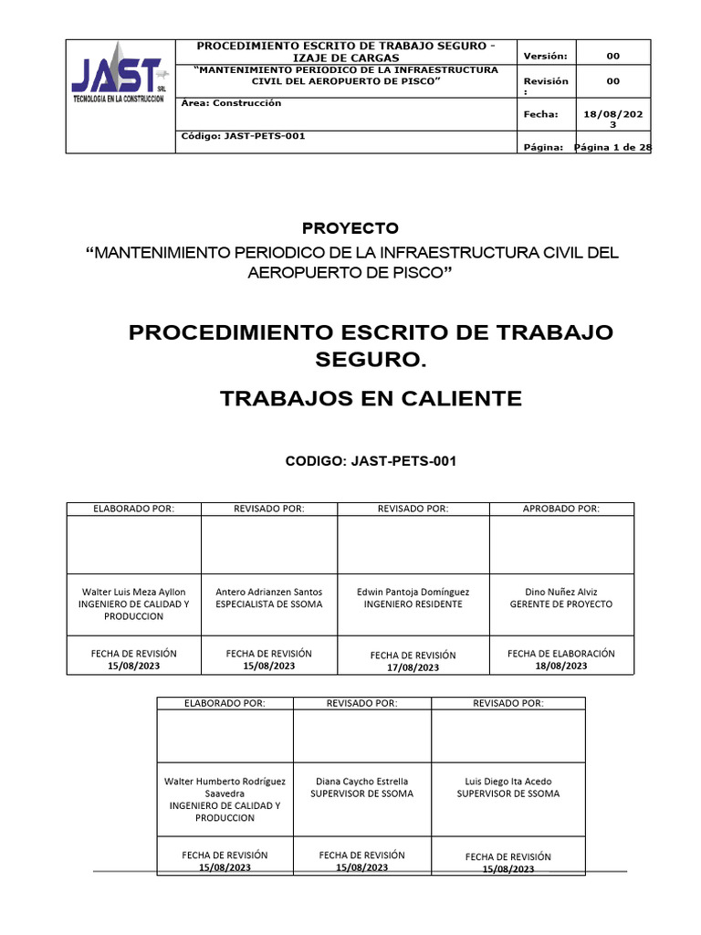 01 Jast-Pets-001 Procedimiento Escrito de Trabajo Seguro para Izaje de ...