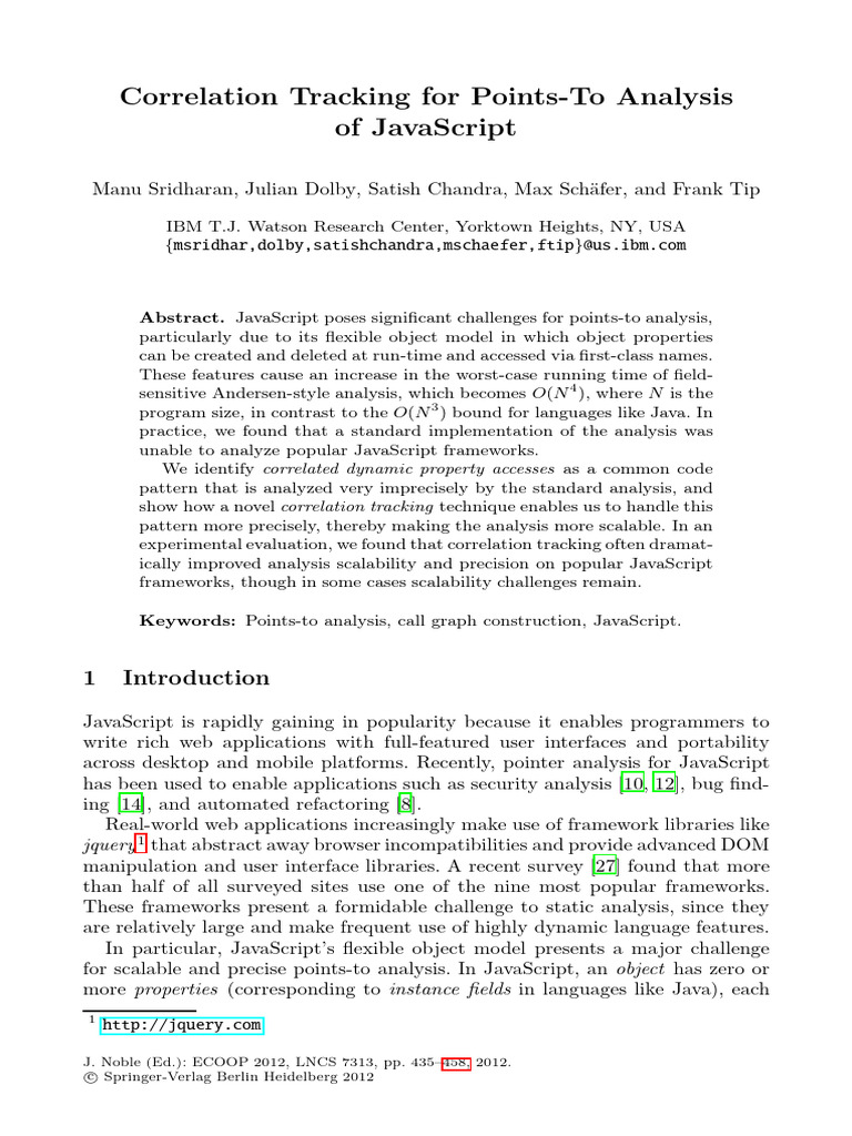 Correlation Tracking For Points-To Analysis of Javascript | PDF | Java Script | Parameter ...