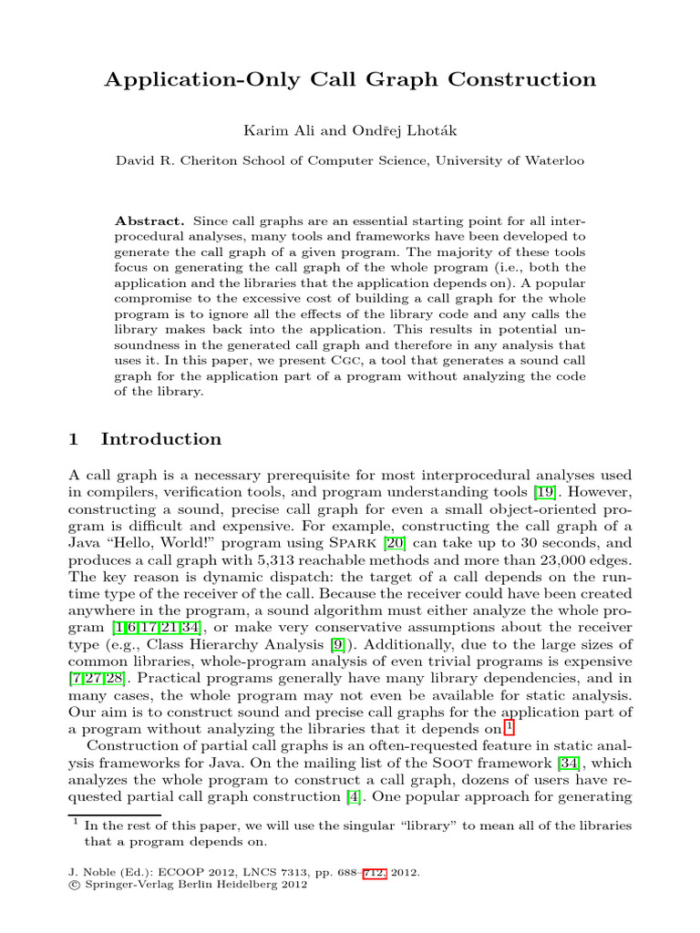 Application-Only Call Graph Construction: Abstract. Since Call Graphs Are An Essential Starting ...