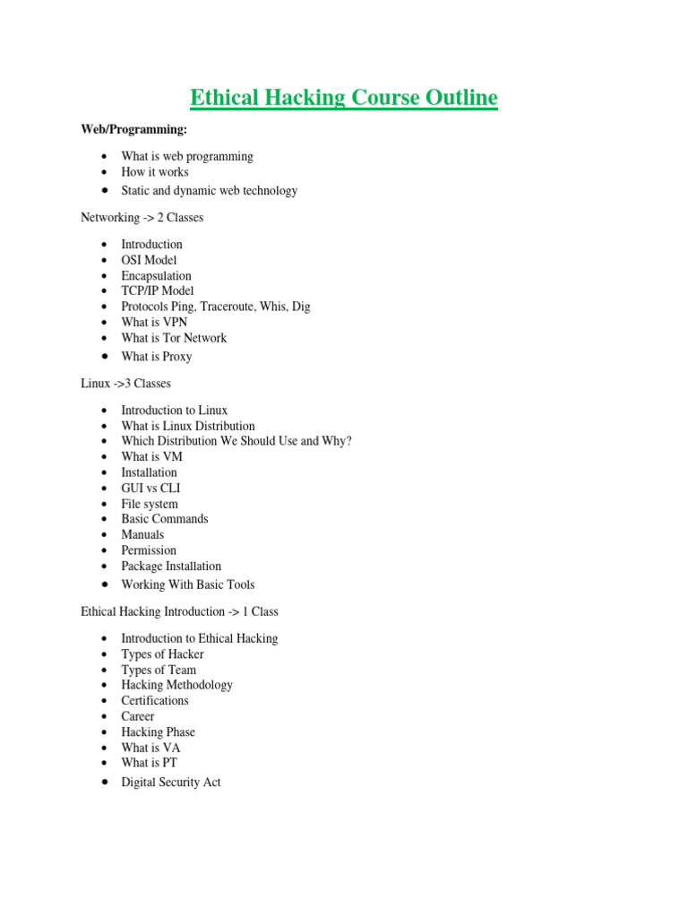 Ethical Hacking Course Outline | PDF