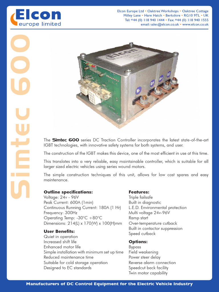 Simtec 600 Data Sheet | PDF | Electric Motor | Vehicles
