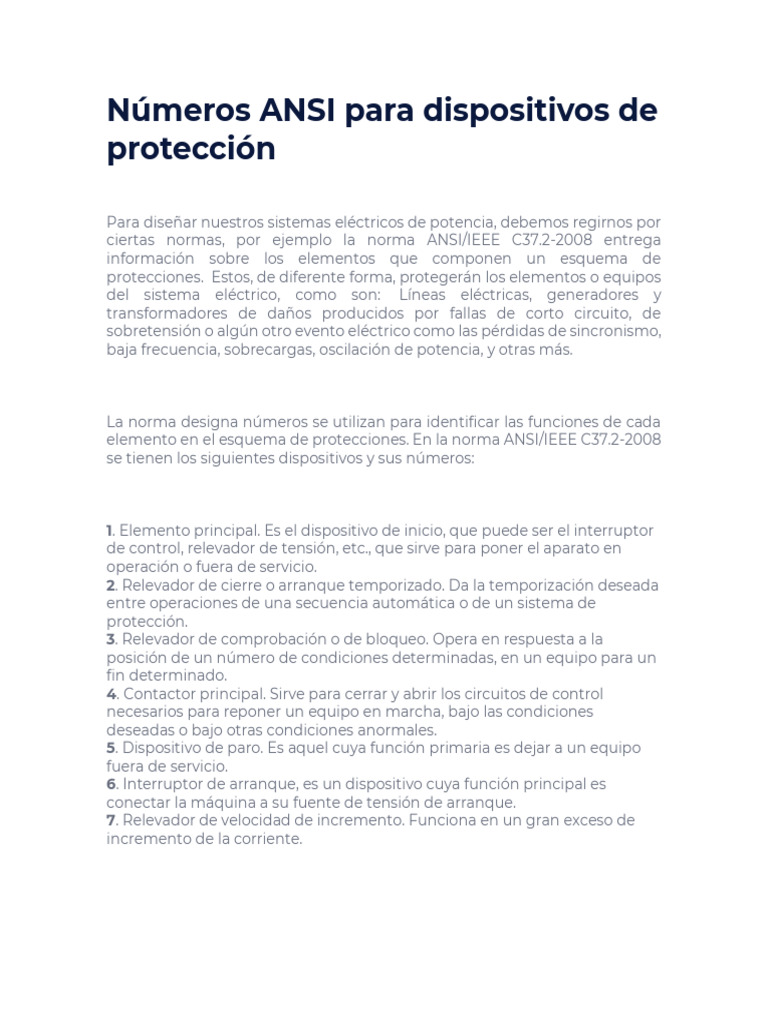 Codigos Ansi Protecciones Electricas | PDF | Relé | Energia electrica