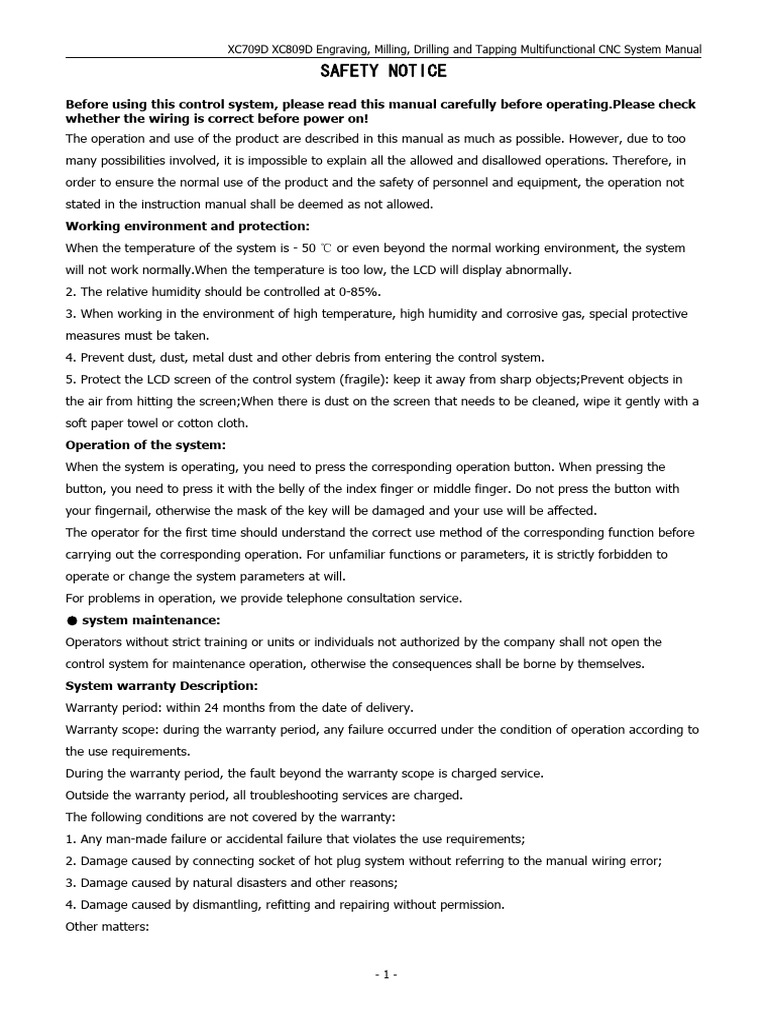 XC709D XC809D Engraving, Milling, Drilling and Tapping Multifunctional CNC System Manual ...