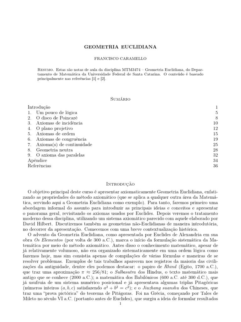 Geometria Euclidiana | PDF | Axioma | Linha (Geometria)