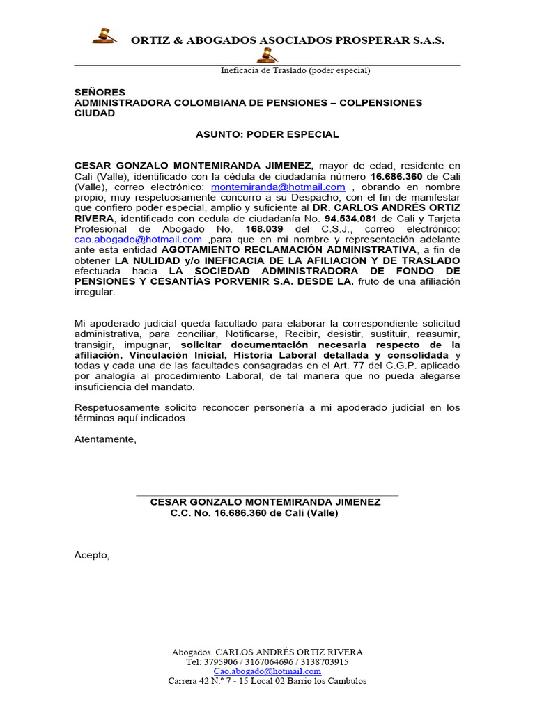 Poder Colpensiones Nulidad | PDF