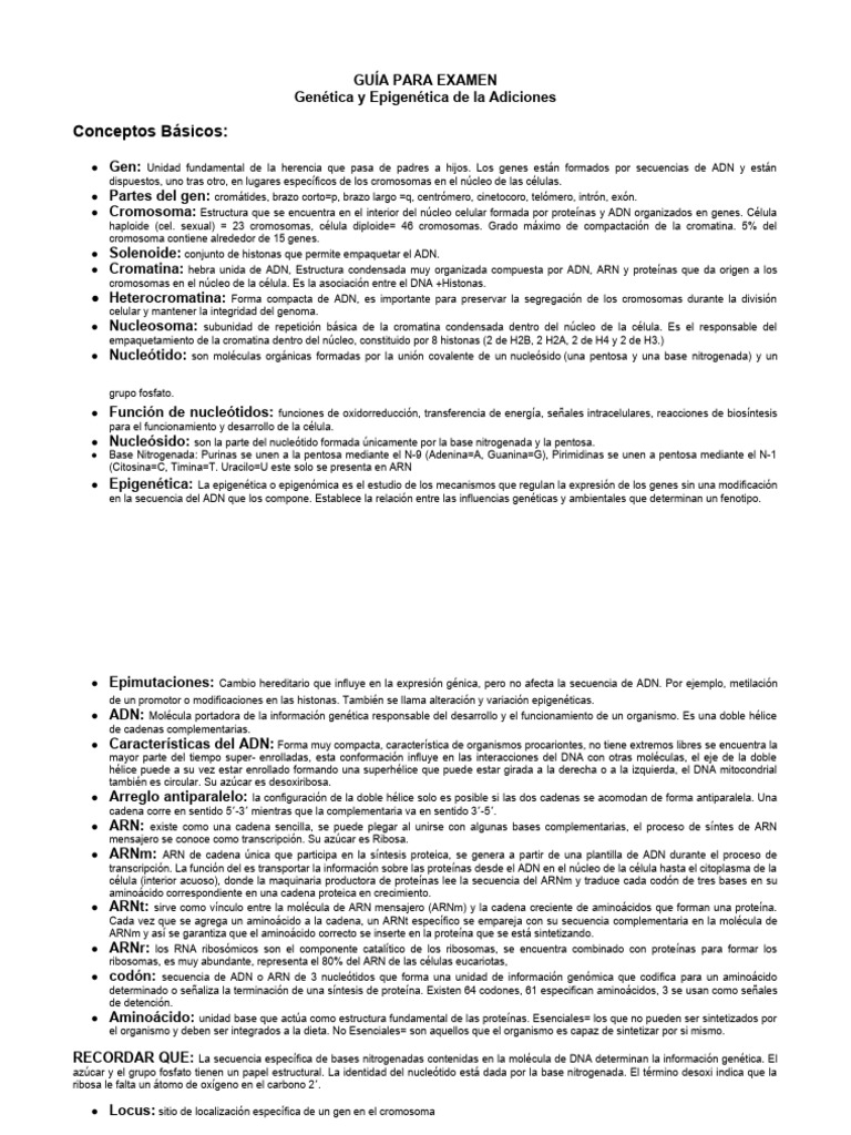 GUÍA PARA EXAMEN Genetica | PDF | Rna | Adn