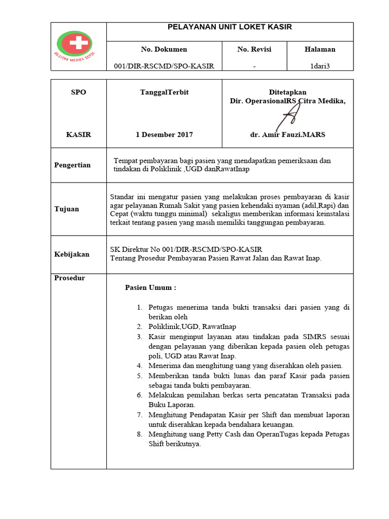 Sop Kasir | PDF | Pengelolaan Keuangan & Uang