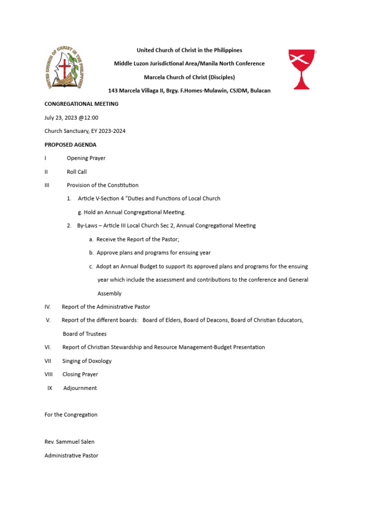 UCCP Manila North Conference Meeting Agenda | PDF | Religion & Spirituality