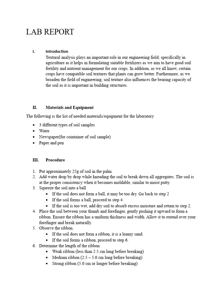 Lab Report 2 | PDF | Loam | Soil Lab Report 2 | PDF | Loam | Soil