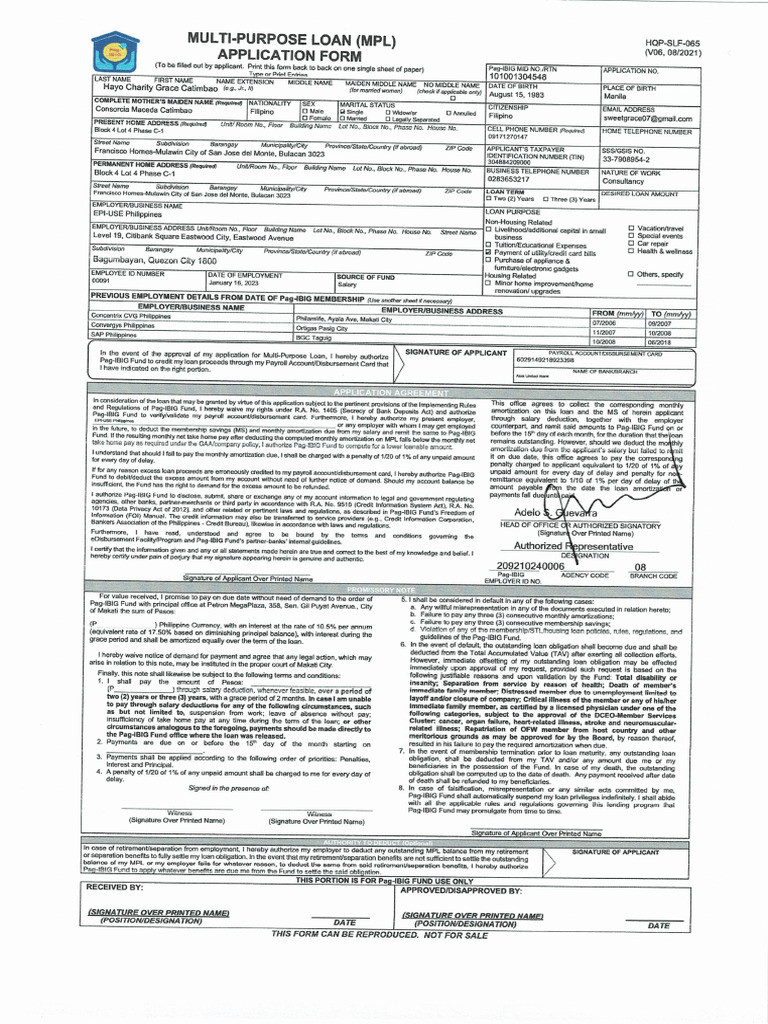 Pagibig MPL With Wet Signature | PDF