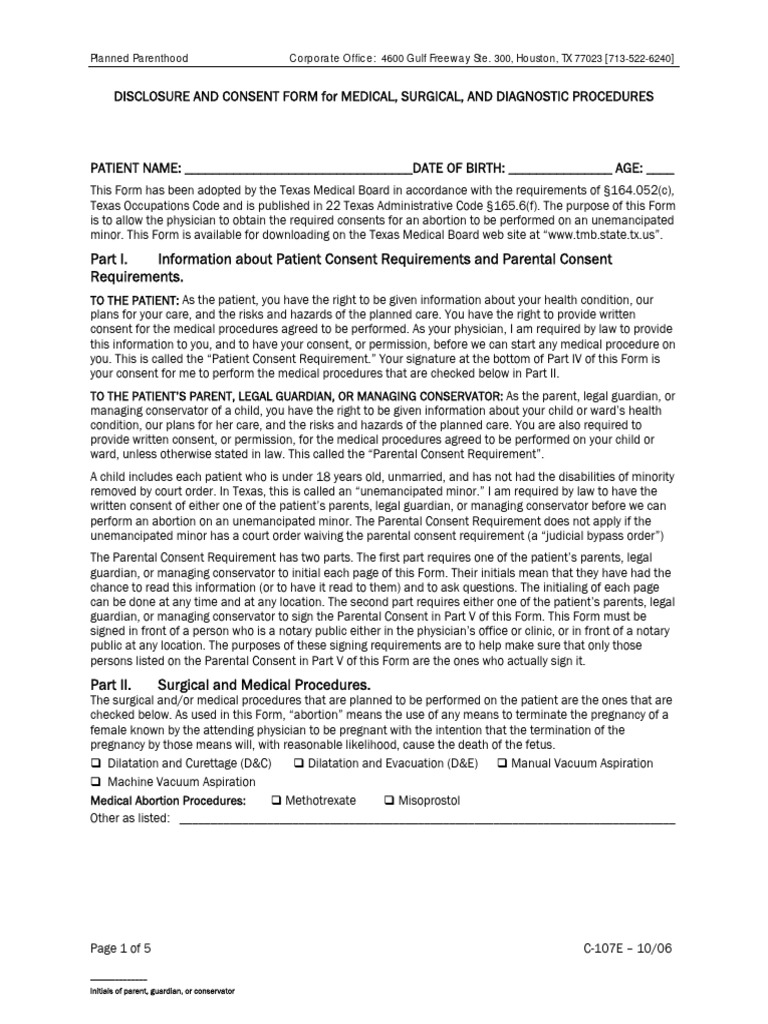 C107e Disclosure And Consent For Medical Surgical Diagnostic