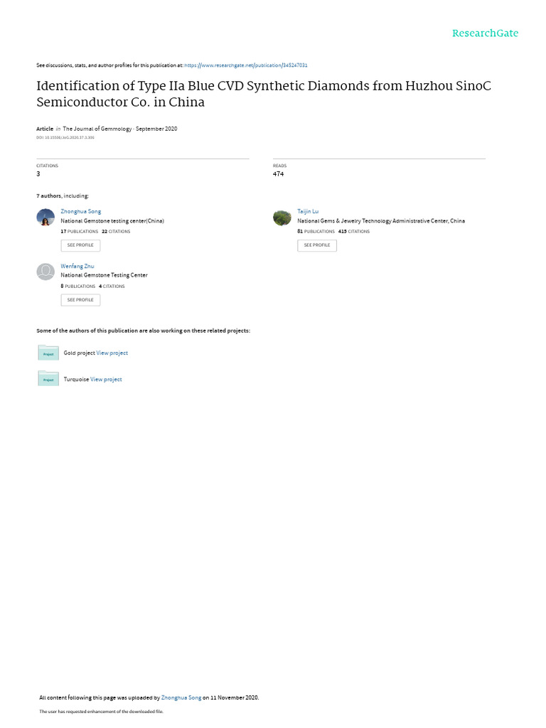 Identification of Type IIa Blue CVD Synthetic Diamonds | PDF | Diamond ...