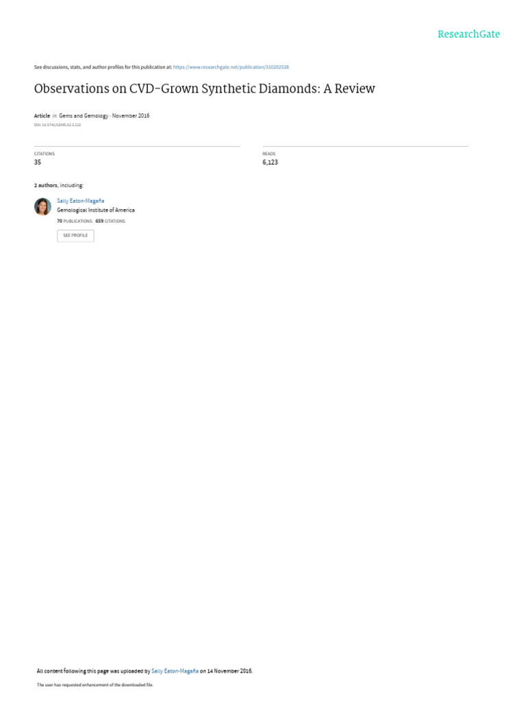 Observations On CVD-Grown Synthetic Diamonds | PDF | Diamond | Chemical ...