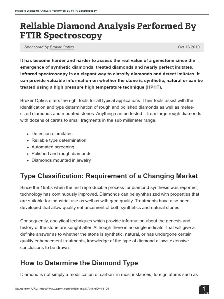 Reliable Diamond Analysis Performed by FTIR Spectros | PDF | Infrared Spectroscopy | Diamond