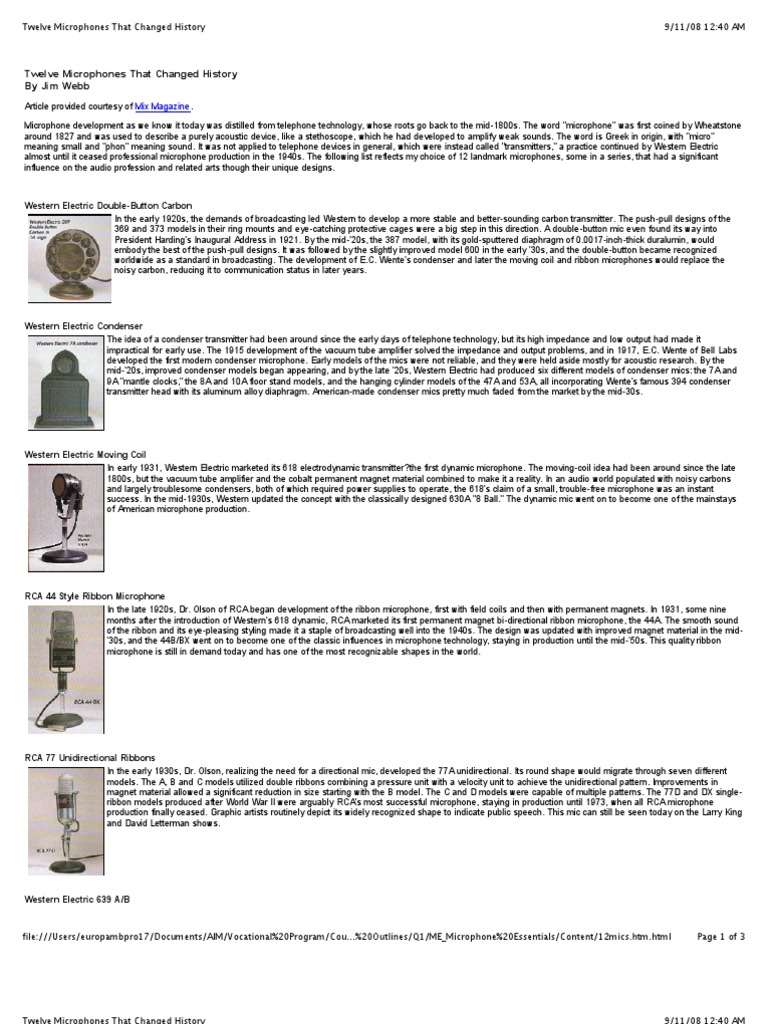 Twelve Microphones That Changed History | PDF | Microphone | Sound ...