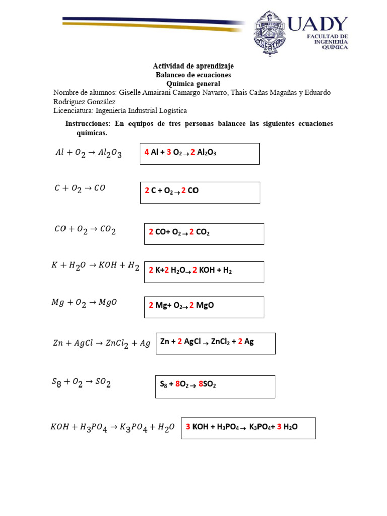 Balanceo de Ecuaciones Químicas | PDF