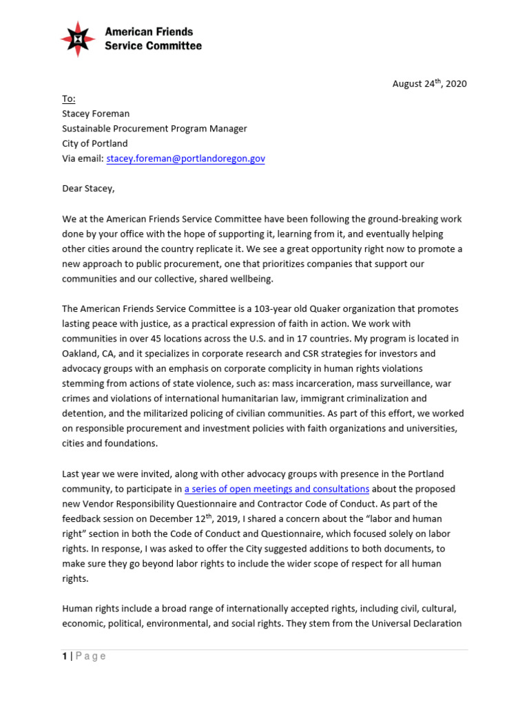 Portland Sustainable Procurement Suggestions AFSC 8-24-20 | PDF | Due ...