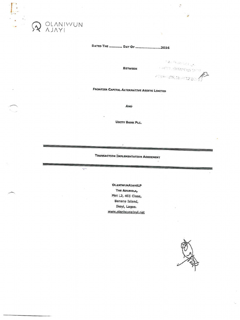 Transaction Implementation Agreement 2016 | PDF
