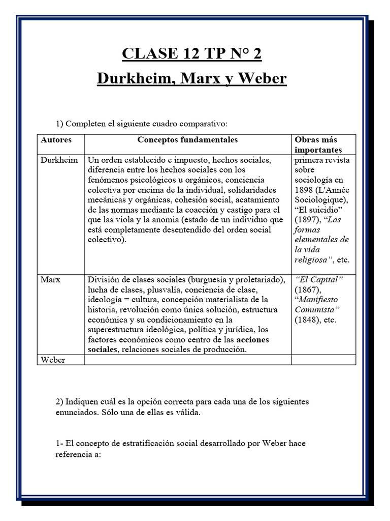 Clase 12 TP N | PDF | Emile Durkheim | marxismo