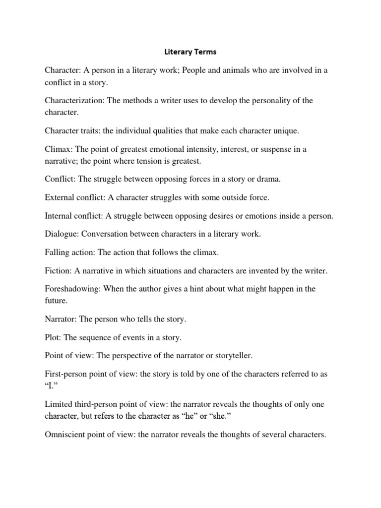 Essential Literary Terms Explained | PDF | Narration | Poetry