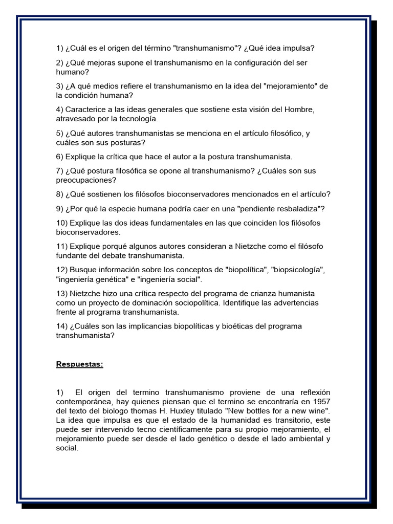 Transhumanismo y Bioconservadurismo | PDF | Transhumanismo | Friedrich Nietzsche