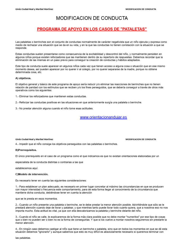 Programa de Apoyo en Los Casos de Pataletas | PDF | Modificación de comportamiento | Comportamiento