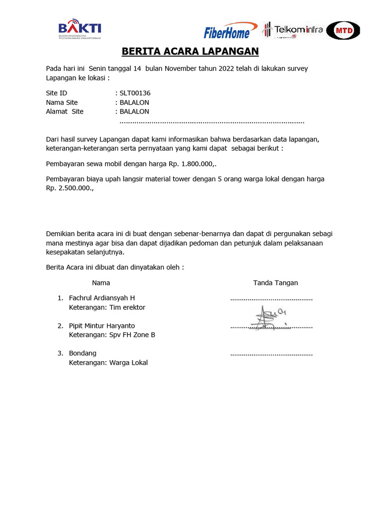 Berita Acara Lapangan New | PDF