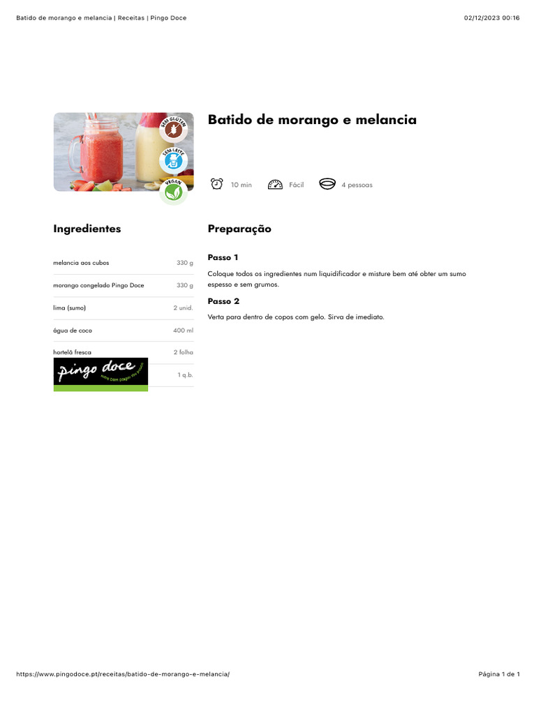 Batido de Morango e Melancia | PDF