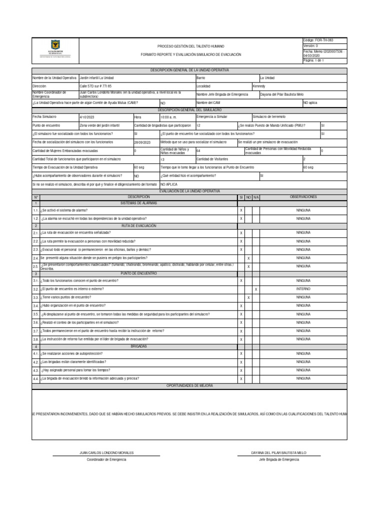 Reporte Simulacro 2023 Sdis | PDF