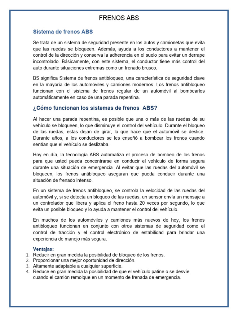 Qué Es El Sistema de Frenos ABS | Descargar gratis PDF | Sistema de freno antibloqueo ...