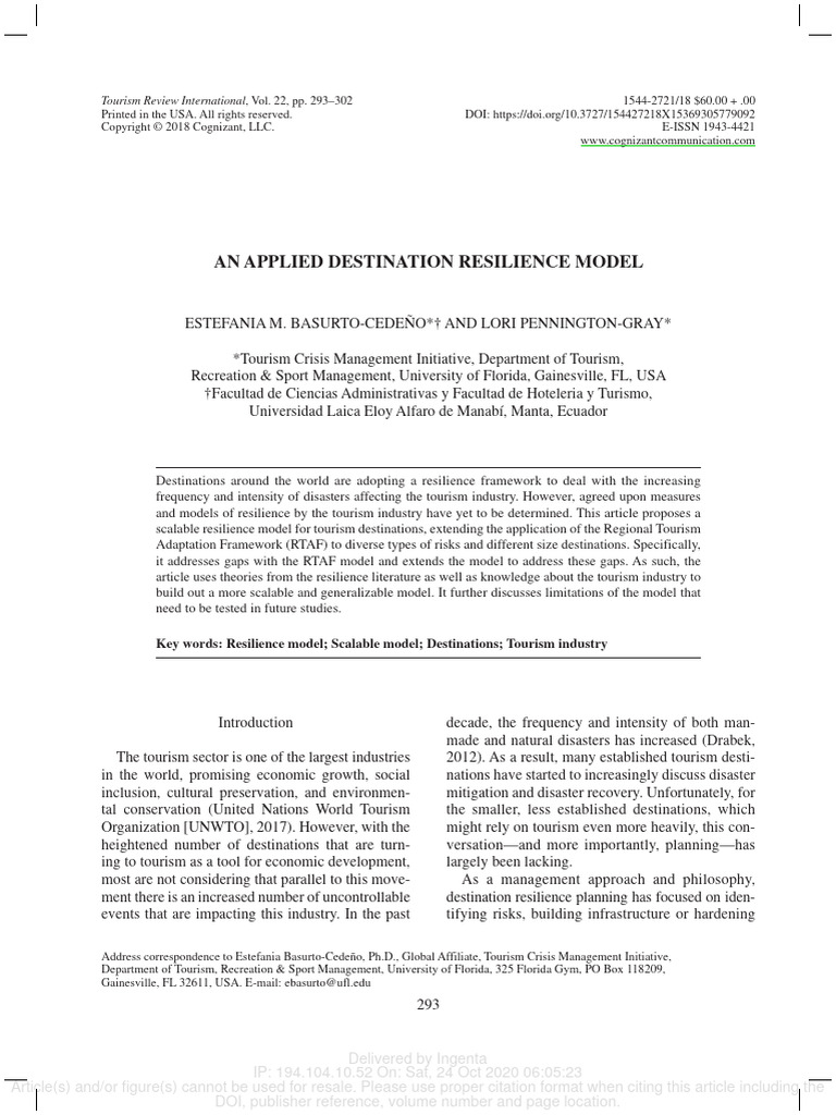An Applied Destination Resilience Model | PDF | Ecological Resilience | Ecology