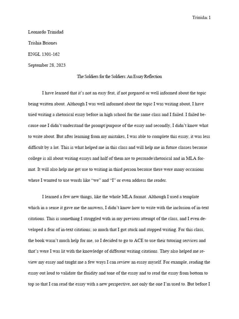 Essay 1 Reflection Essay | PDF | Essays | Attention Deficit Hyperactivity Disorder