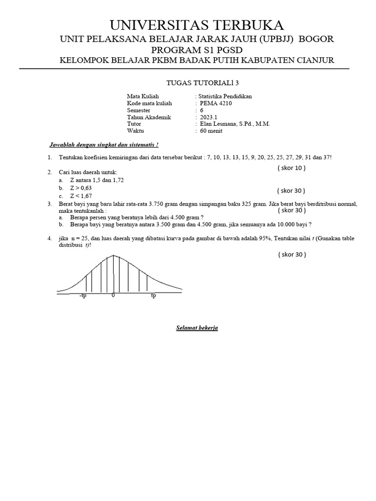 Tugas Tutorial 3 Statistik Pendidikan | PDF