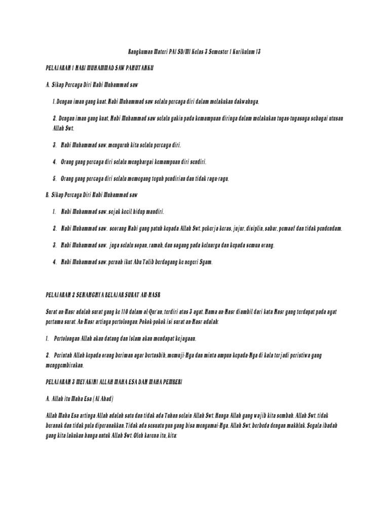 Rangkuman PAI Kelas 3 | PDF