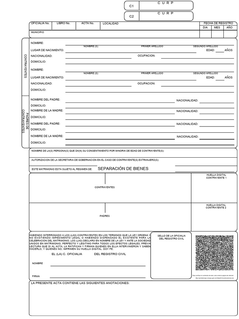 Formato Acta Mat 23032022 | PDF | Matrimonio | Instituciones sociales