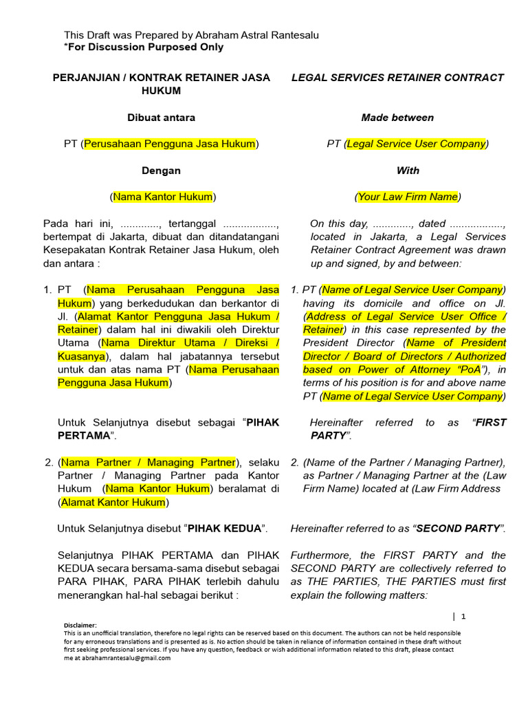Kontrak Retainer Jasa Hukum | PDF | Business Law | Civil Law (Legal System)