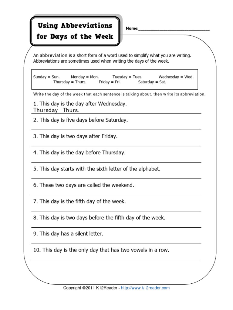 Abbreviations for Days of the Week | PDF | Career & Growth | Language ...