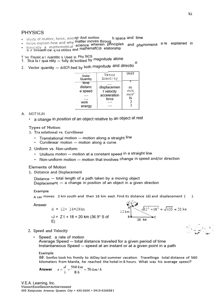 Upcat Reviewer Physics | PDF | Force | Velocity