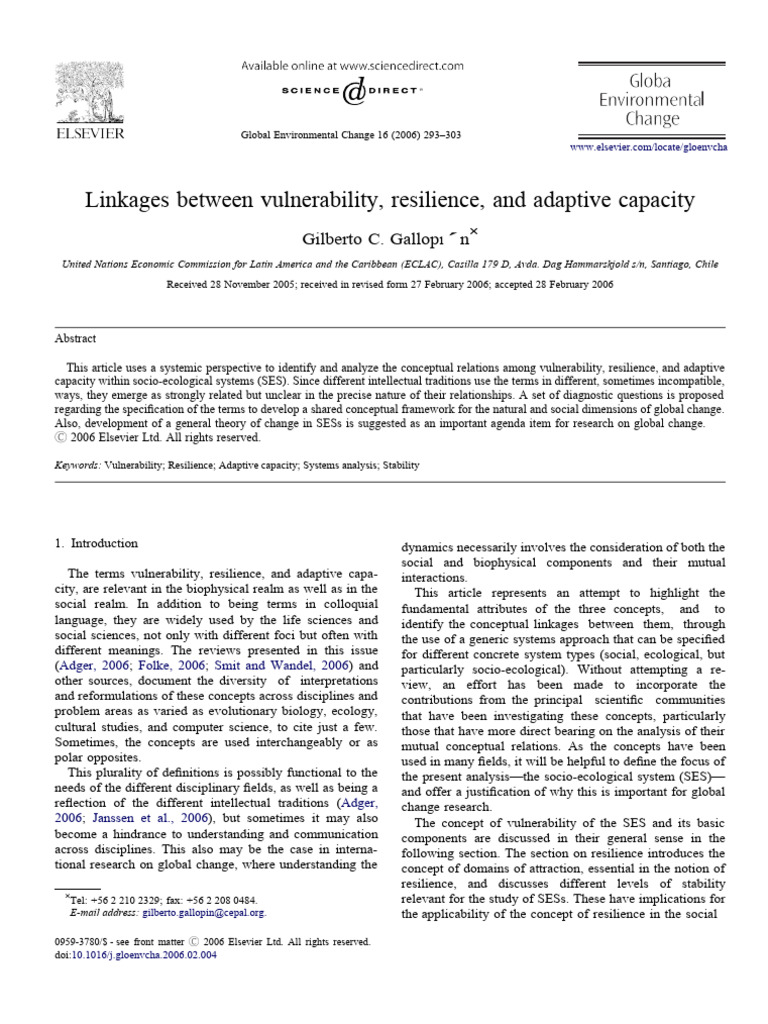 Linkages Between Vulnerability, Resilience, and Adaptive Capacity | PDF ...