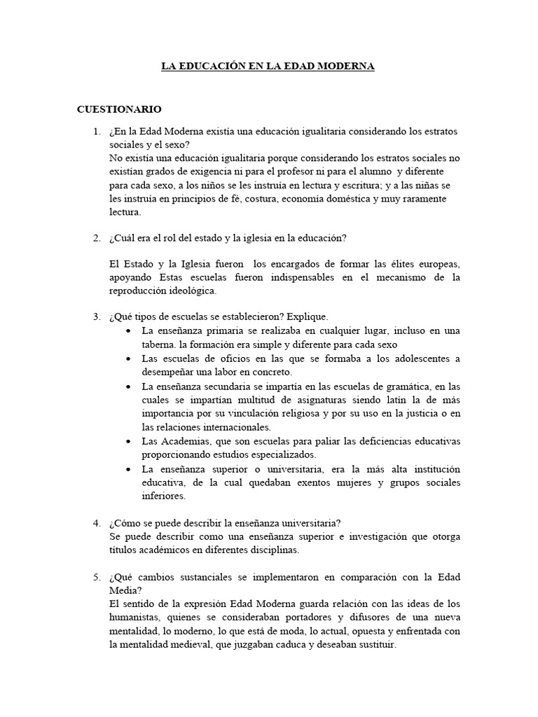 La Educación en La Edad Moderna | PDF