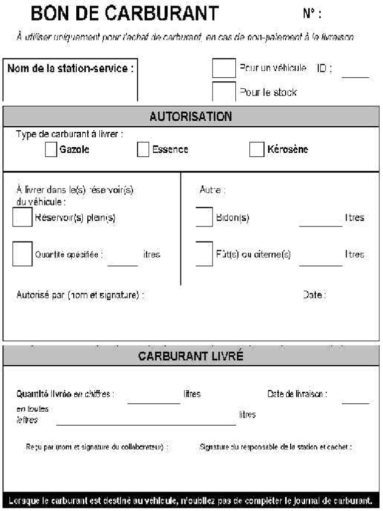 Annexe - Modèle Bon de Carburant | PDF