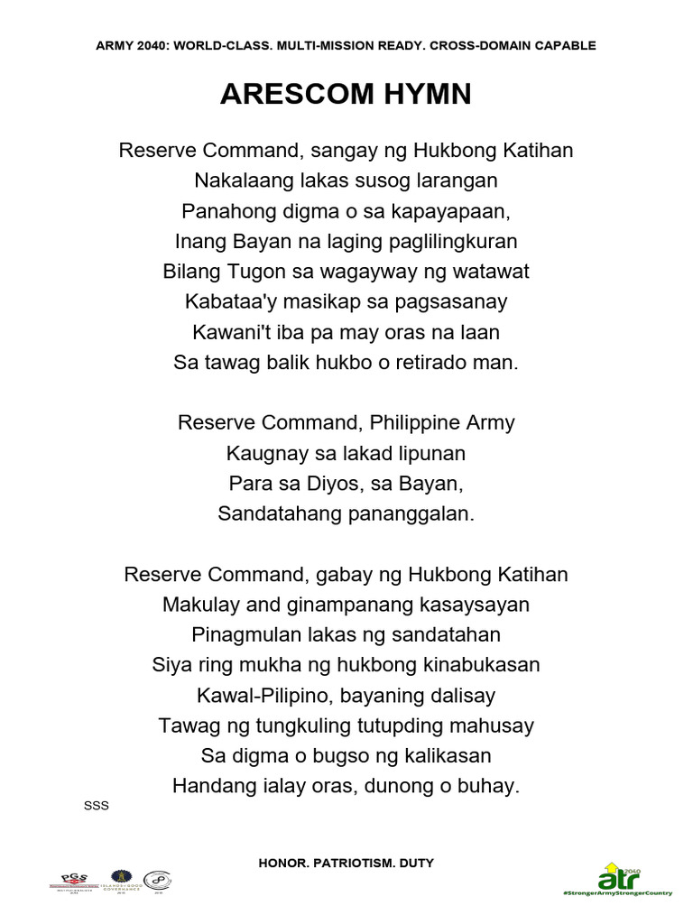 Arescom Hymn Reserve Command | PDF