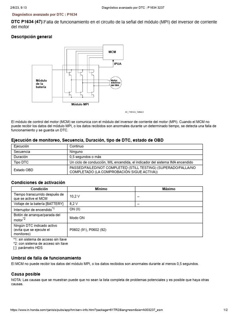 2012-2015 Civic Hybrid Diagnóstico Avanzado Por DTC - P1634 | PDF ...