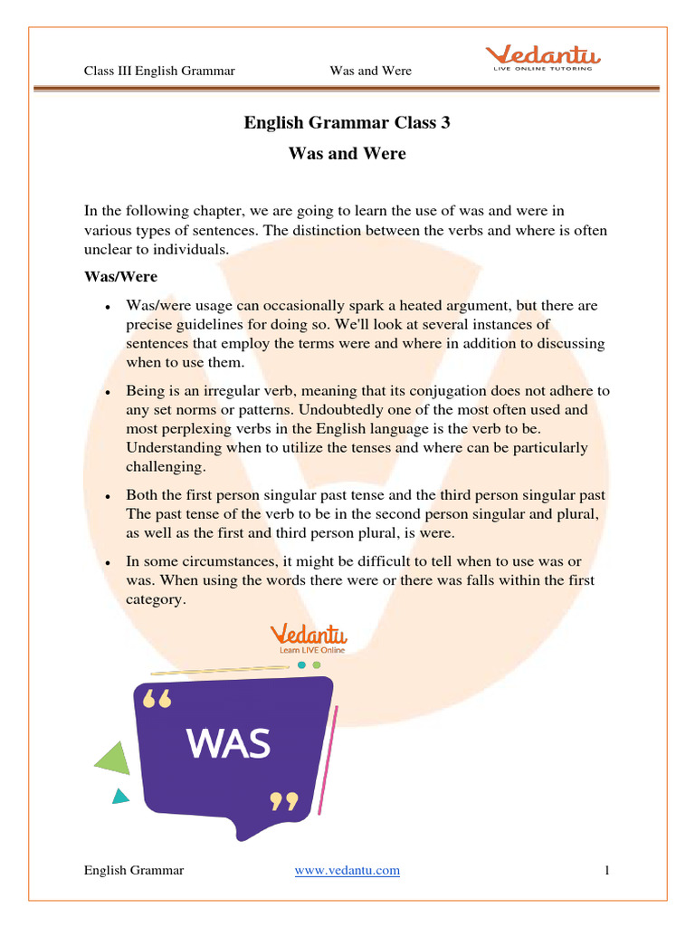 Was and Were Usage for Class 3 | PDF | Grammatical Number | English Grammar