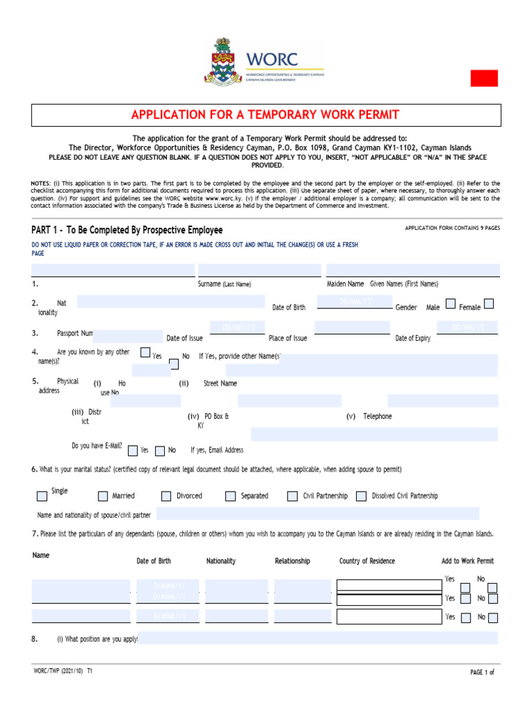 T1 - Temporary Work Permit - v7 | PDF | Pension | Employment