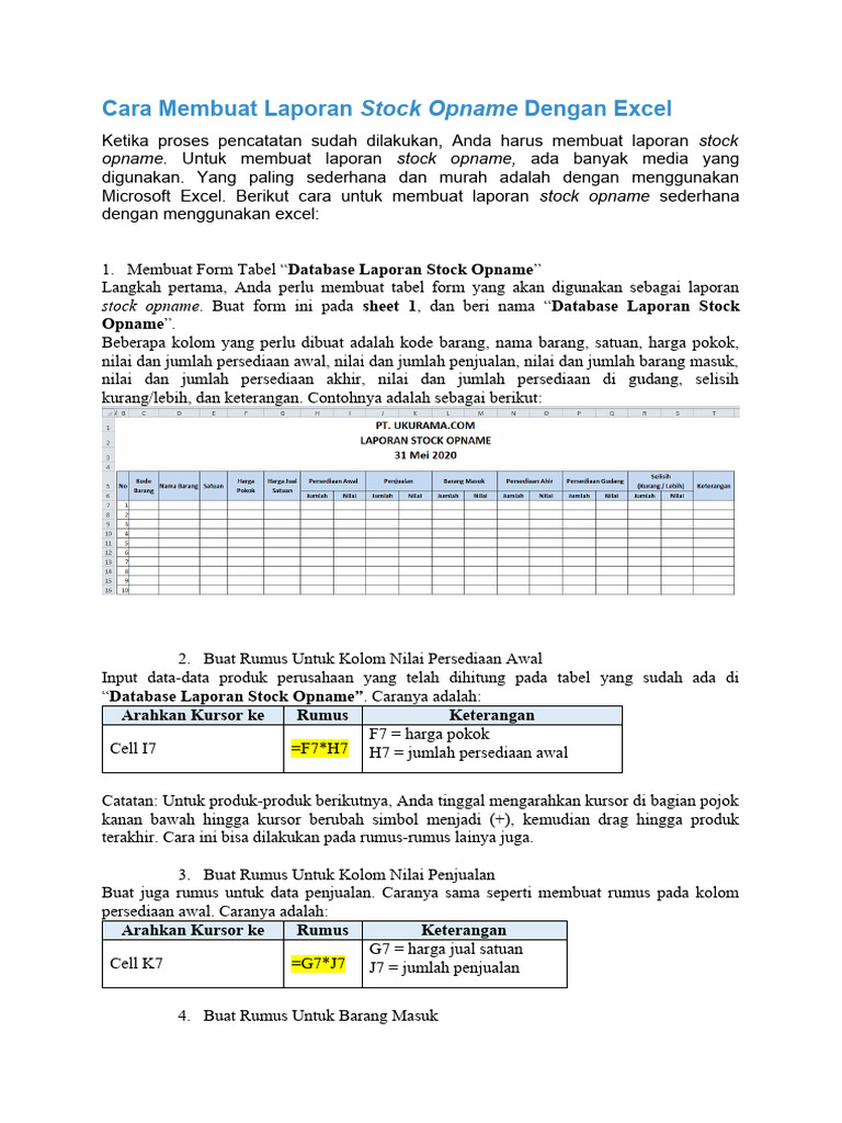 Cara Membuat Laporan Stock Opname Dengan Excel | PDF