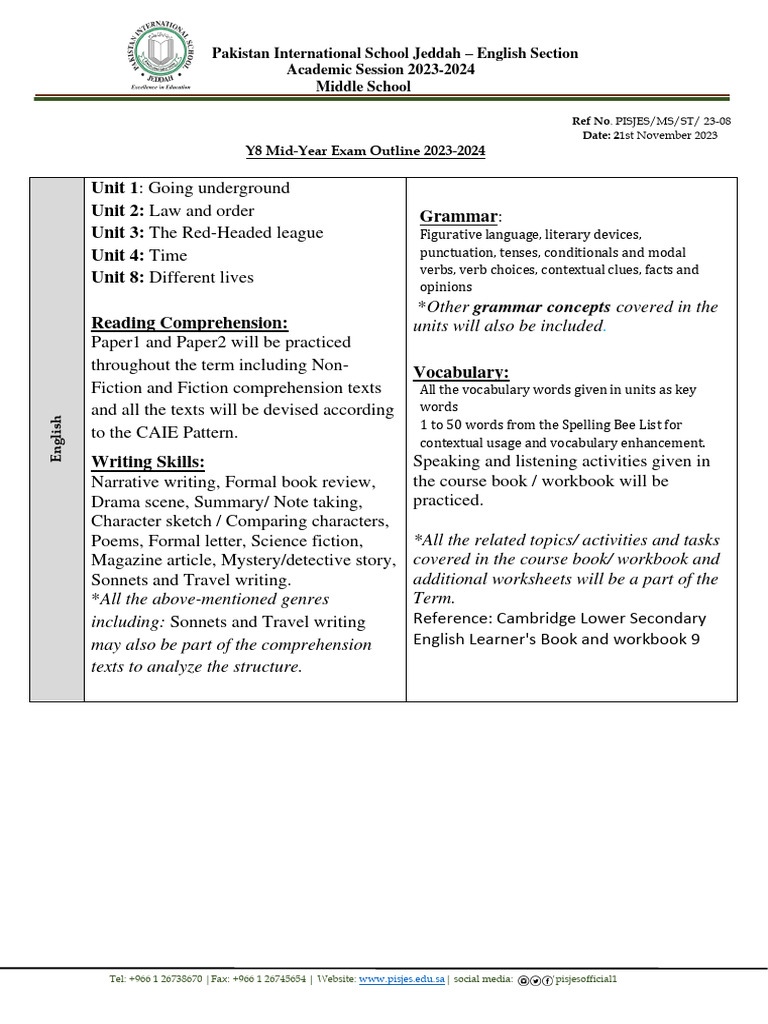 Y8 Mid-Year Exam Outline 2023-2024 | PDF | Hadith | Muhammad