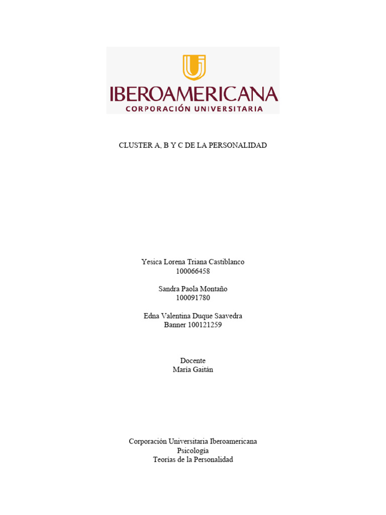 Clusters A, B y C en Personalidad | PDF | Psicología Social | Ciencias ...