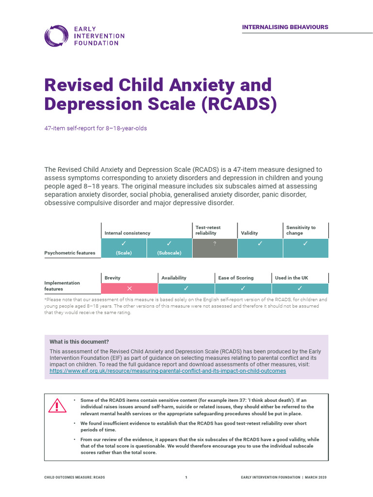 Measure Report Child Rcads | PDF | Anxiety Disorder | Mental Disorder