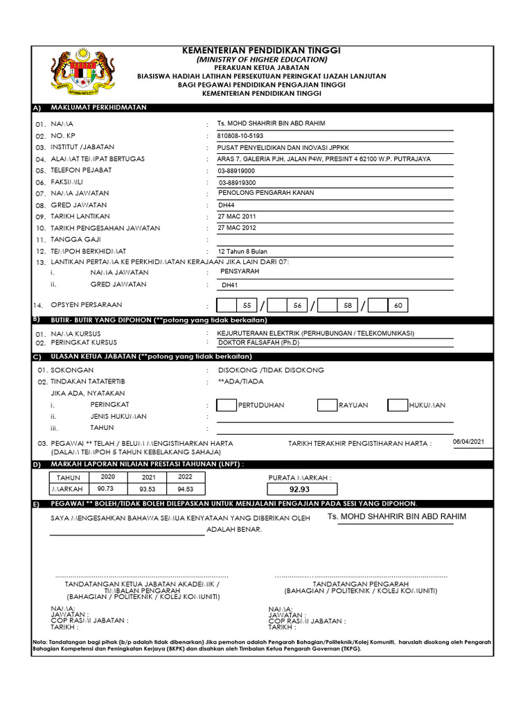 Borang Perakuan Ketua Jabatan | PDF